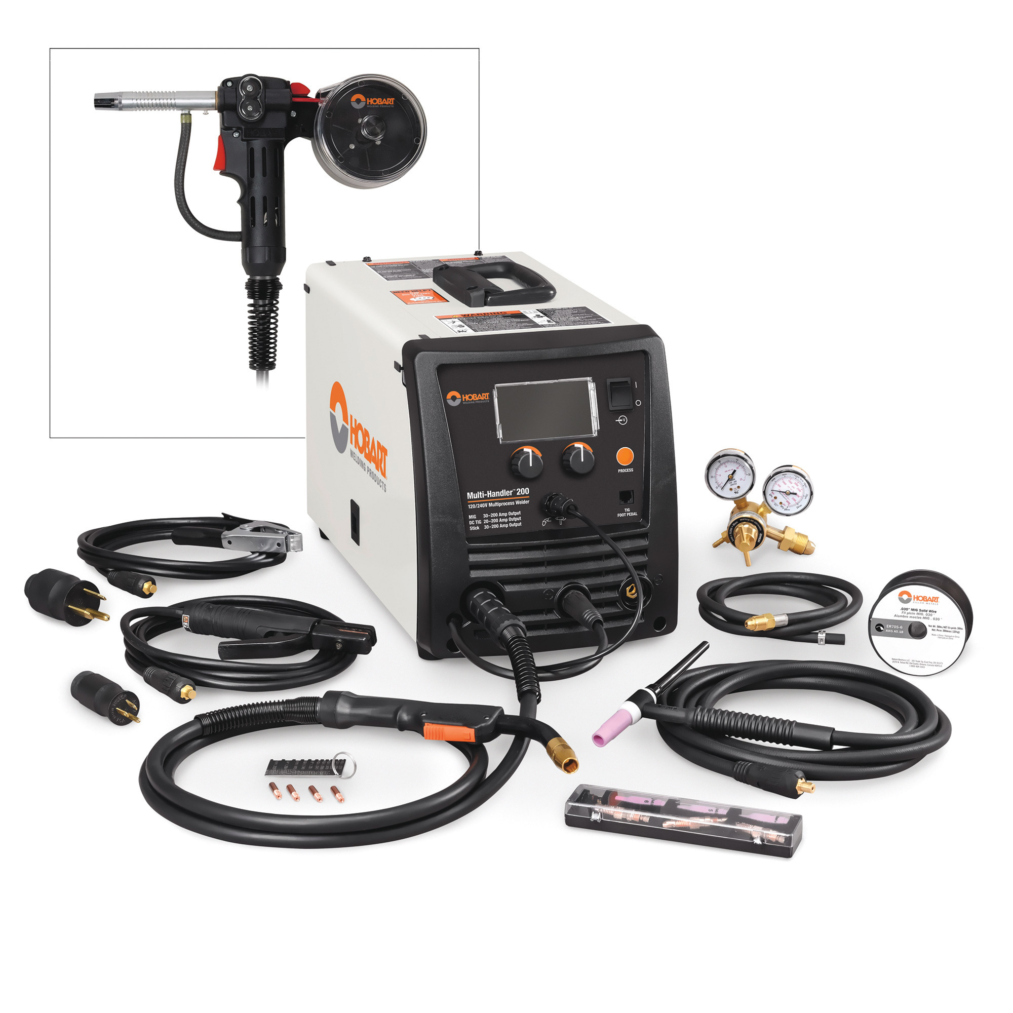 Hobart Multi-Handler 200, Dual Voltage 120V/240V, 200 Amp Inverter MIG Welder, Multiprocess ...